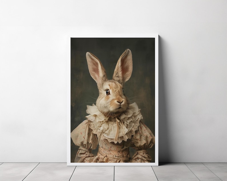 Victorian White Rabbit Painting, Emily Bunny Vintage Portrait ...