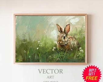 Vintage Easter Bunny Frame Tv Art, Neutral Spring Rabbit Painting Tv ...