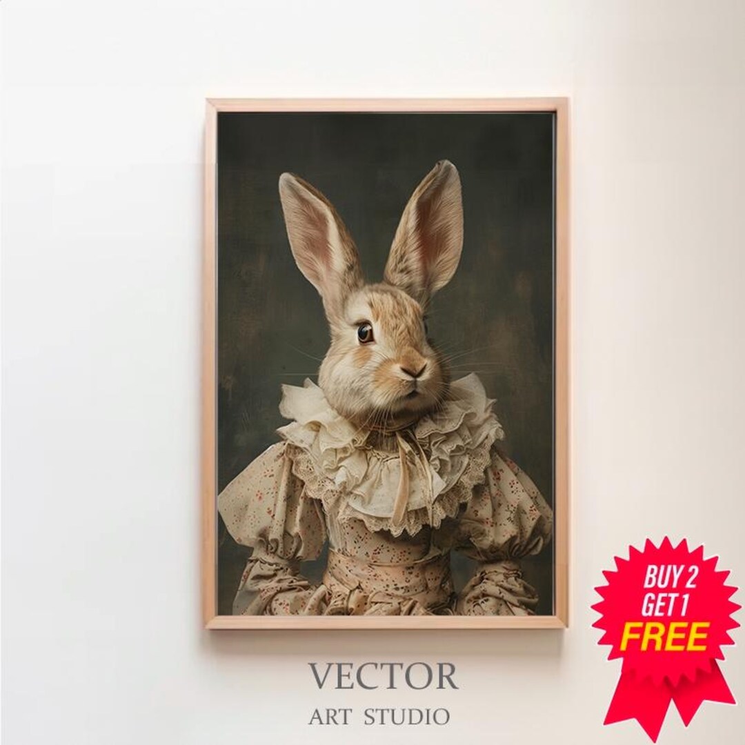 Victorian White Rabbit Painting, Emily Bunny Vintage Portrait ...