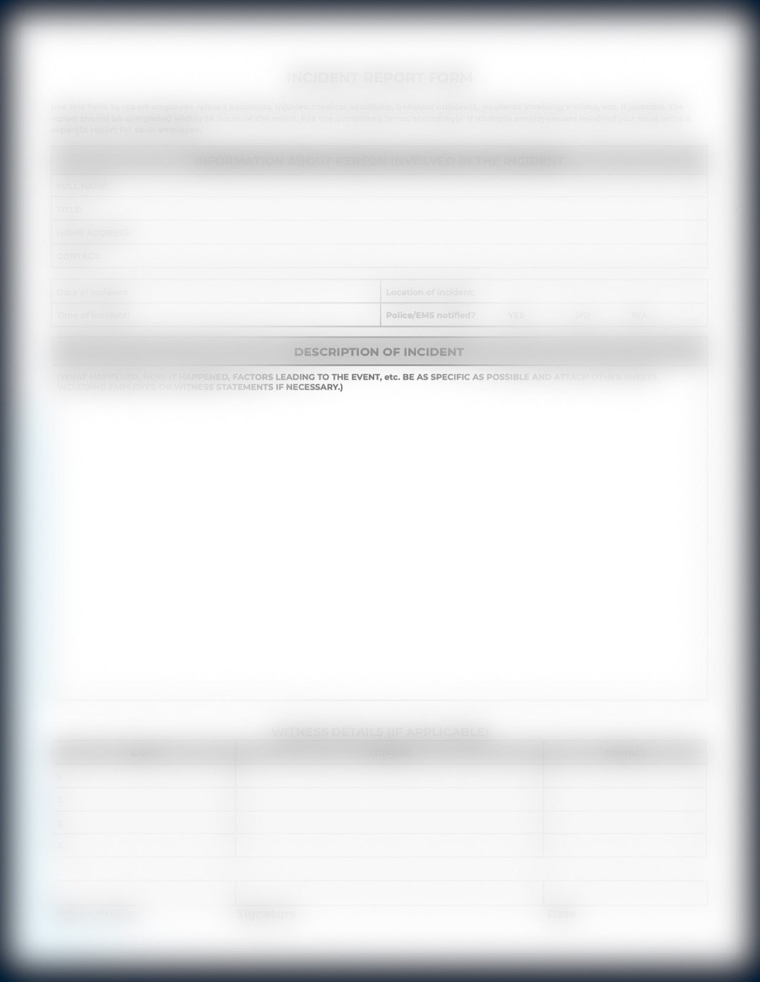 Basic Universal Incident Reporting Form - Etsy