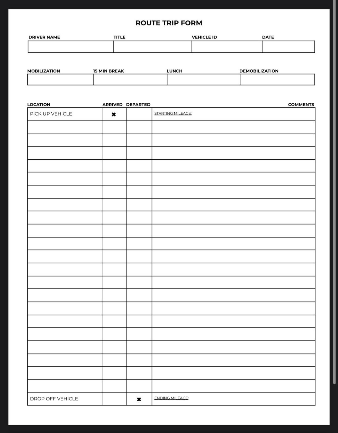 Route Sheet & Pre-trip Inspection Form for Truck and Other Vehicle ...
