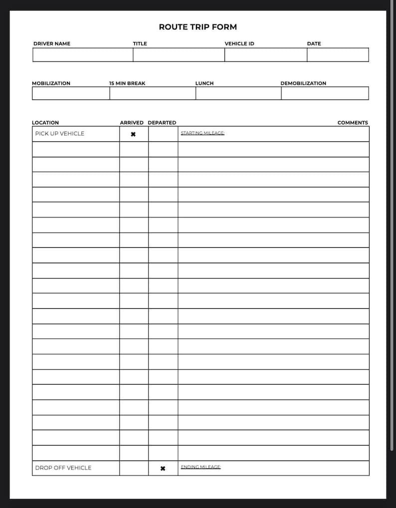 Route Sheet & Pre-trip Inspection Form for Truck and Other Vehicle ...