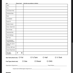Route Sheet & Pre-trip Inspection Form for Truck and Other Vehicle ...