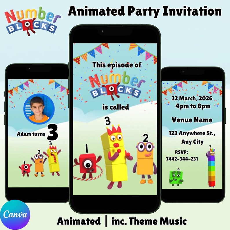 Numberblocks Birthday Party Invitation, Number Blocks Birthday Invite ...