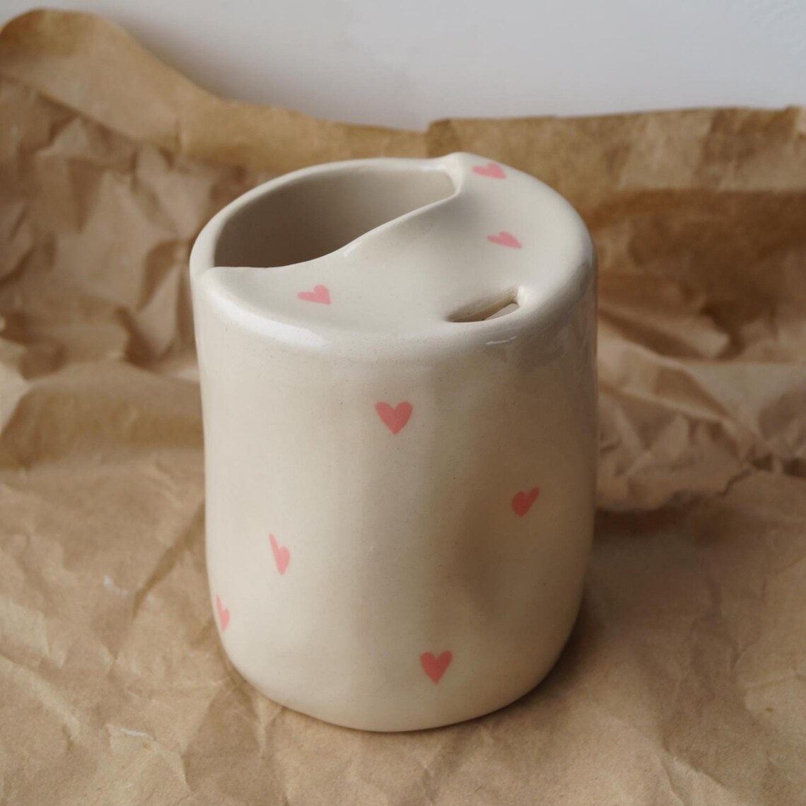 Pink Hearts Ceramic Travel Tumbler With Sip Lid: Cute Sippy Cup ...