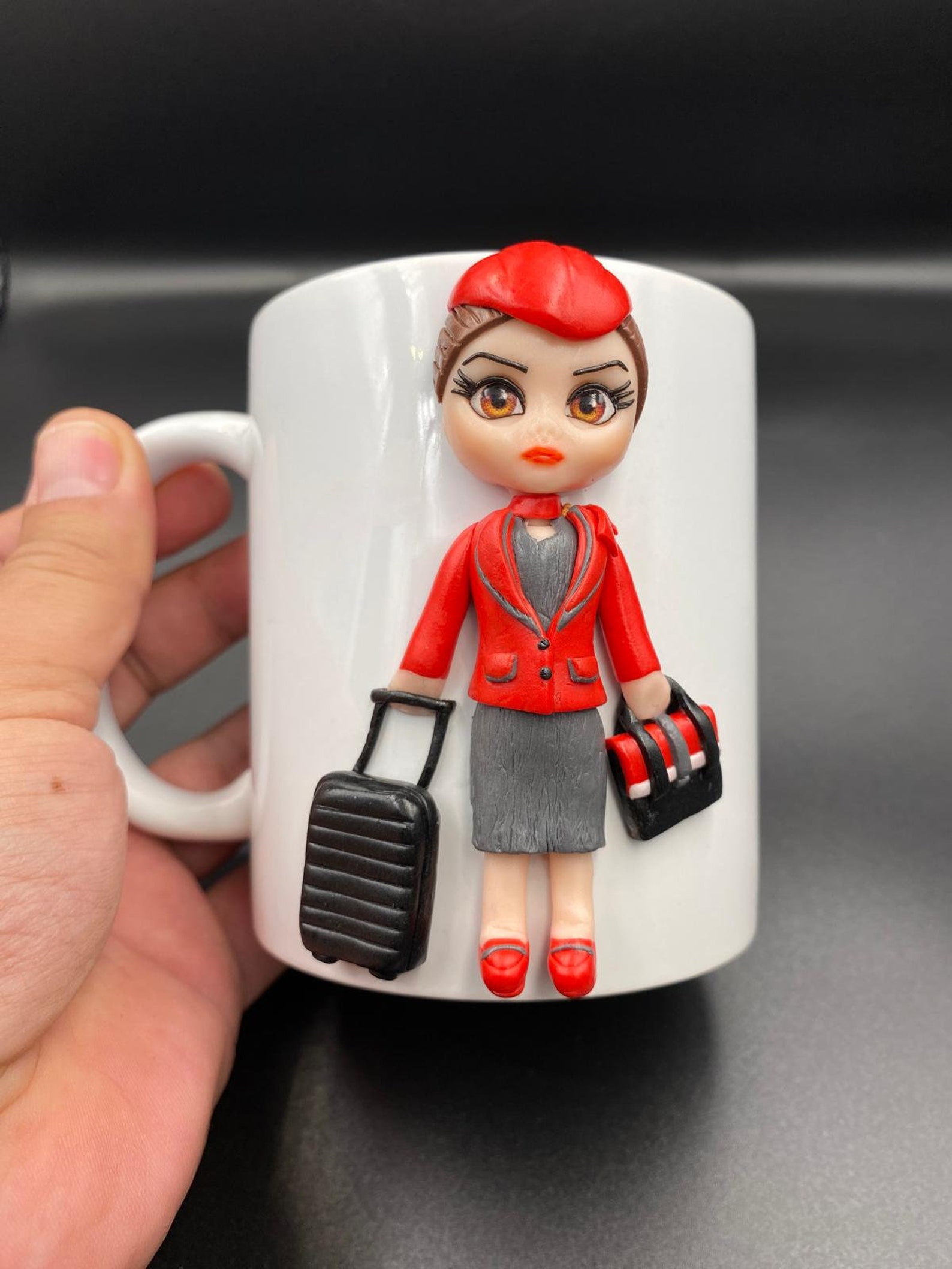 Personalized Air Hostess Mug, Handmade Flight Attendant Gift, Polymer ...