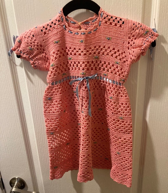 Beautiful Crocheted Girl's Dress--In Bold Pink Color.… - Gem