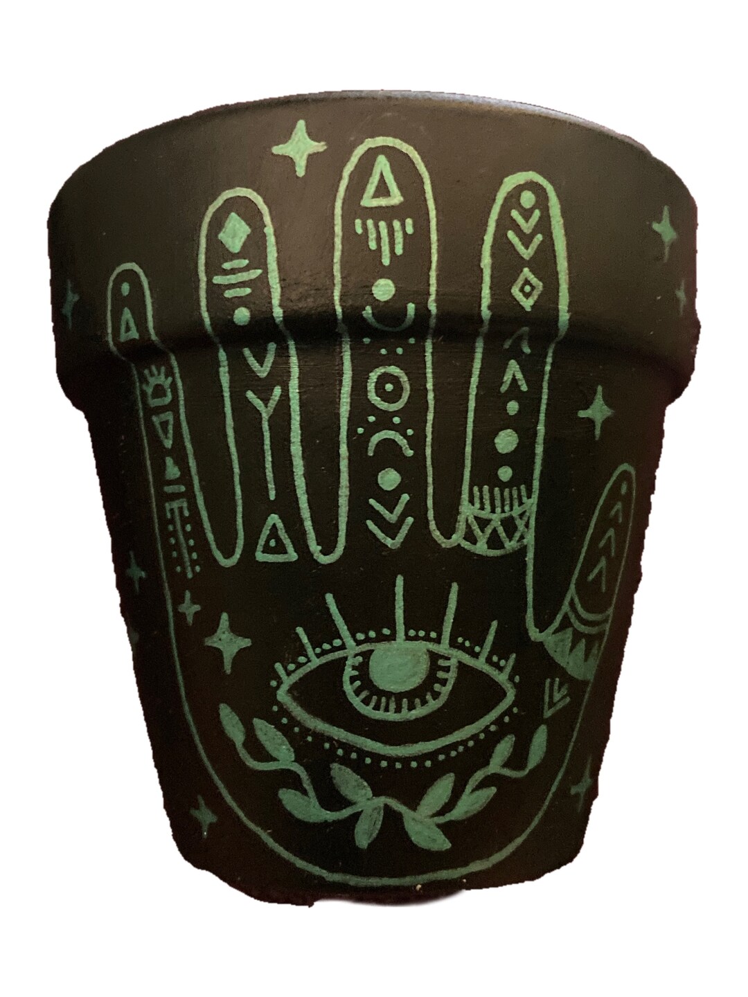 Hand Painted Mystical Evil Eye Hand Hamsa 4" Terracotta Pot ~ Indoor ...