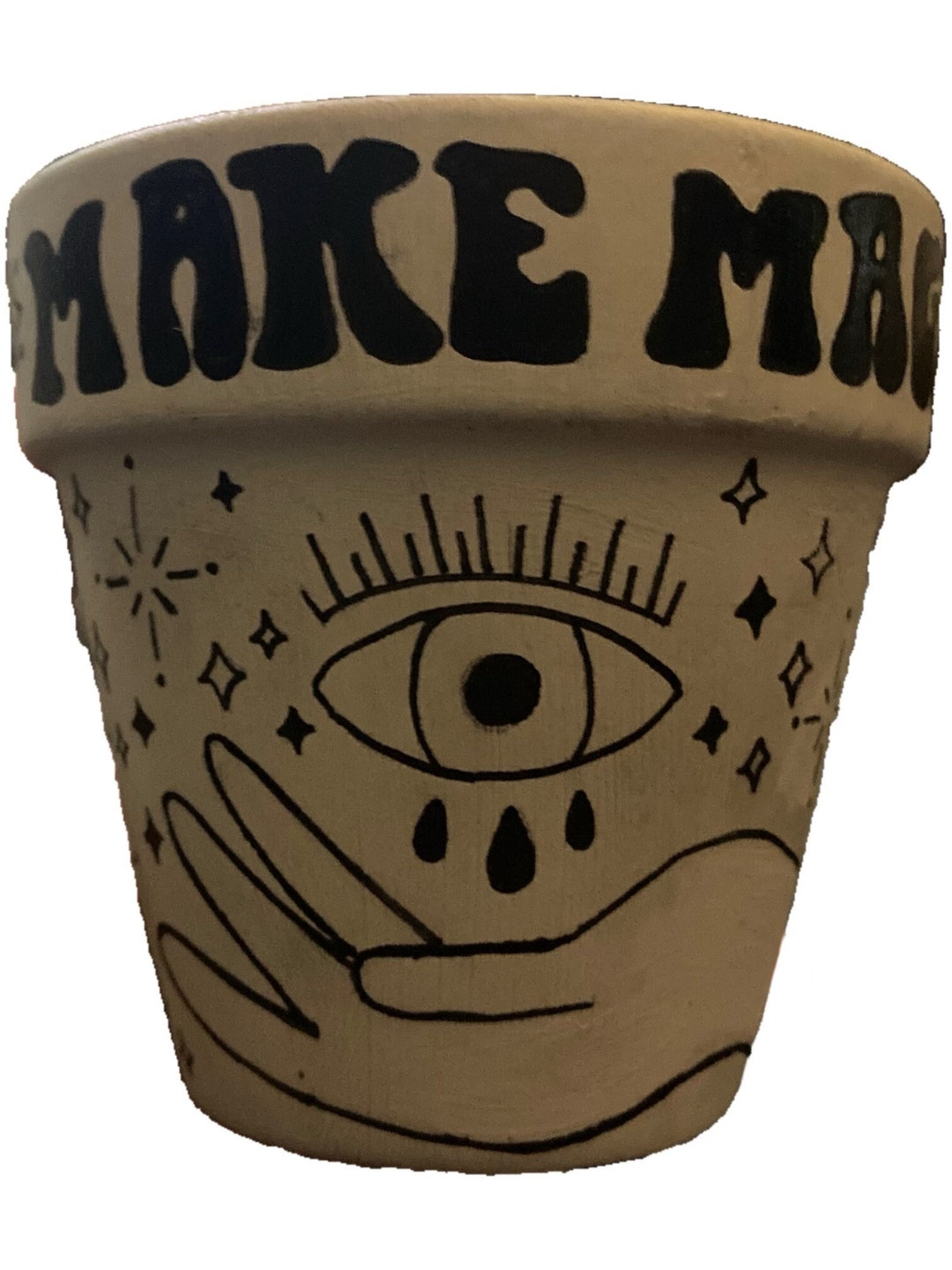 Hand Painted Mystical Evil Eye Hand Make Magic 4" Terracotta Pot ...