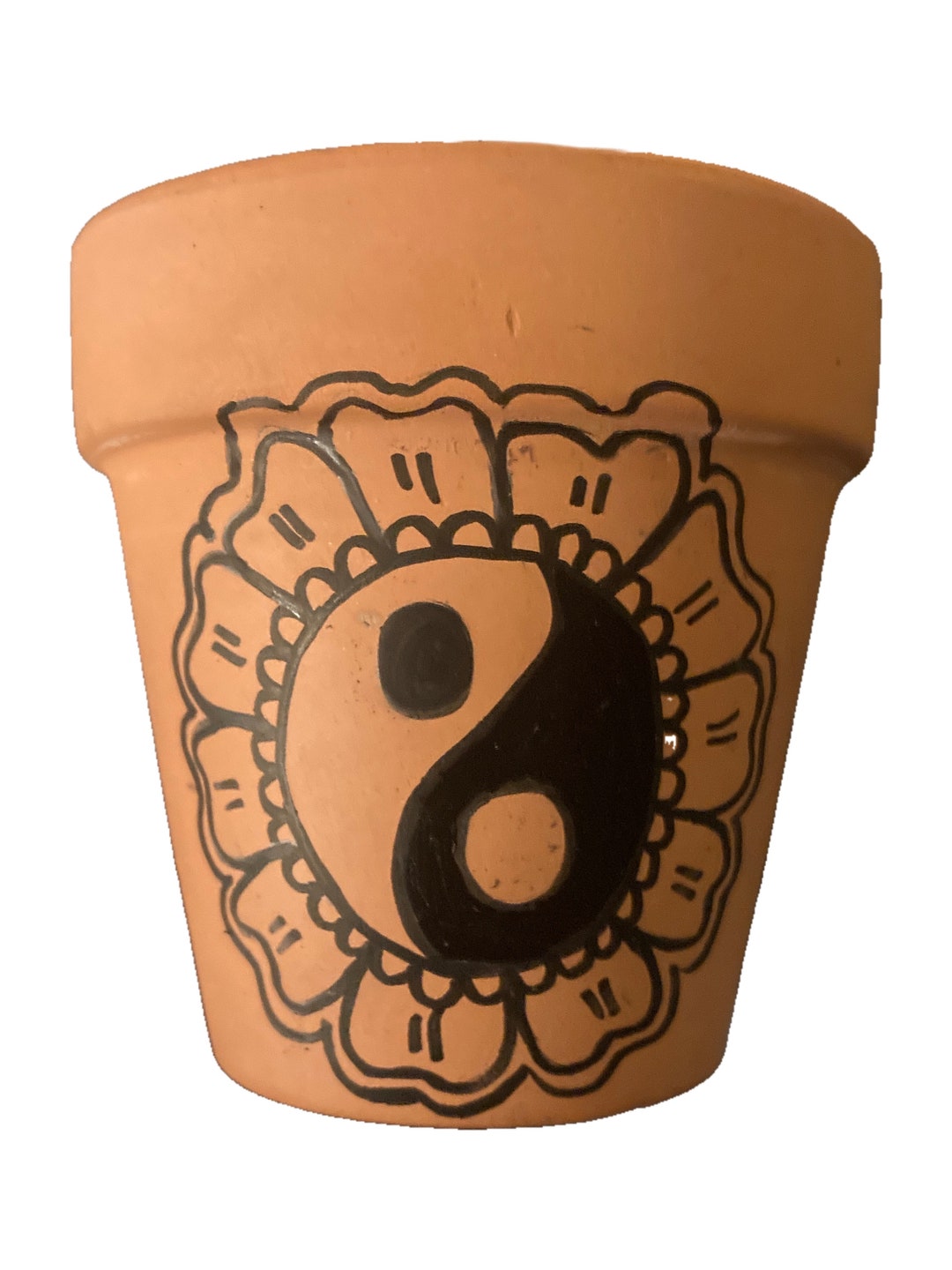 Hand Painted Yin Yang Flower 3" Terracotta Pot ~ Indoor Planter ~ Home ...