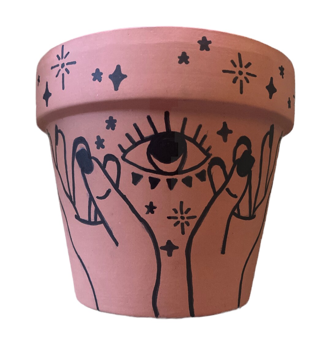 Hand Painted Mystical Evil Eye Hands 3.5" Terracotta Pot ~ Indoor ...