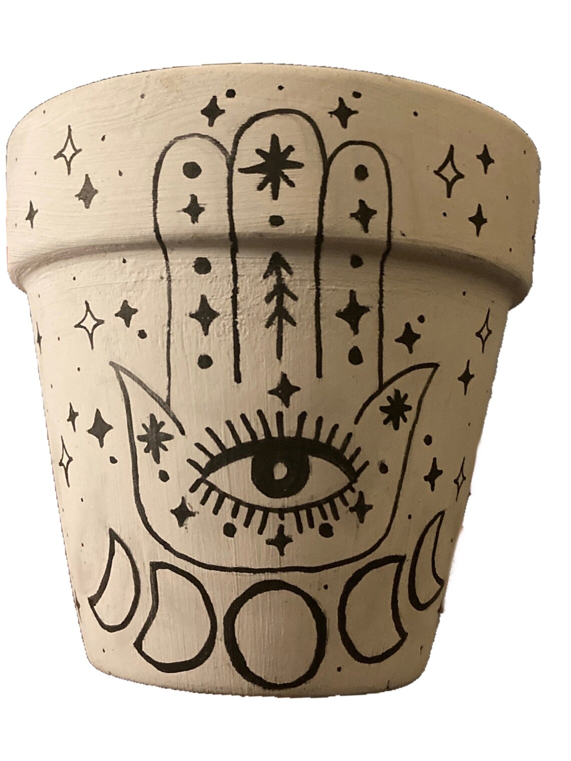 Hand Painted Mystical Evil Eye Hand Design 4" Terracotta Pot ~ Indoor ...