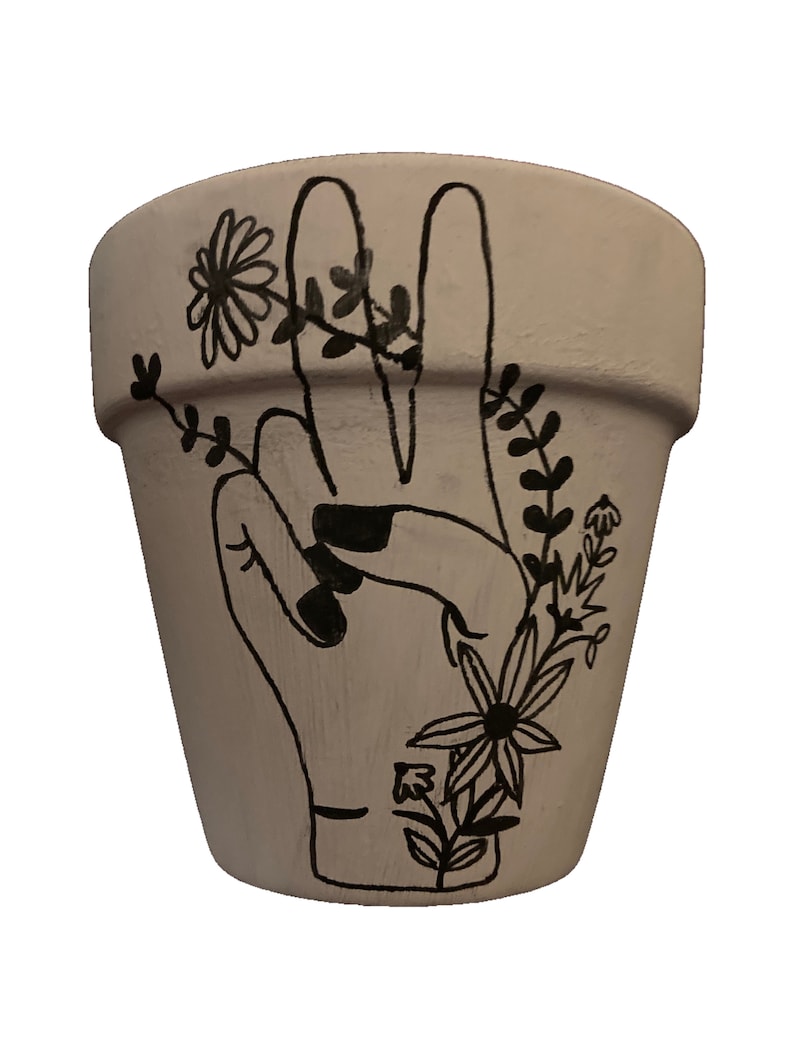 Hand Painted Flower Power Botanical Peace Sign 4" Pot ~ Indoor Planter ...