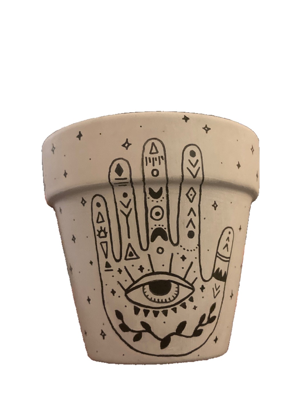 Hand Painted Mystical Evil Eye Hand Design 4" Terracotta Pot ~ Indoor ...