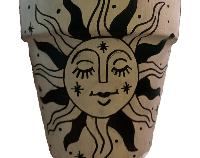 Hand Painted Mystical Sun Face 4" Terracotta Pot ~ Indoor Planter ...