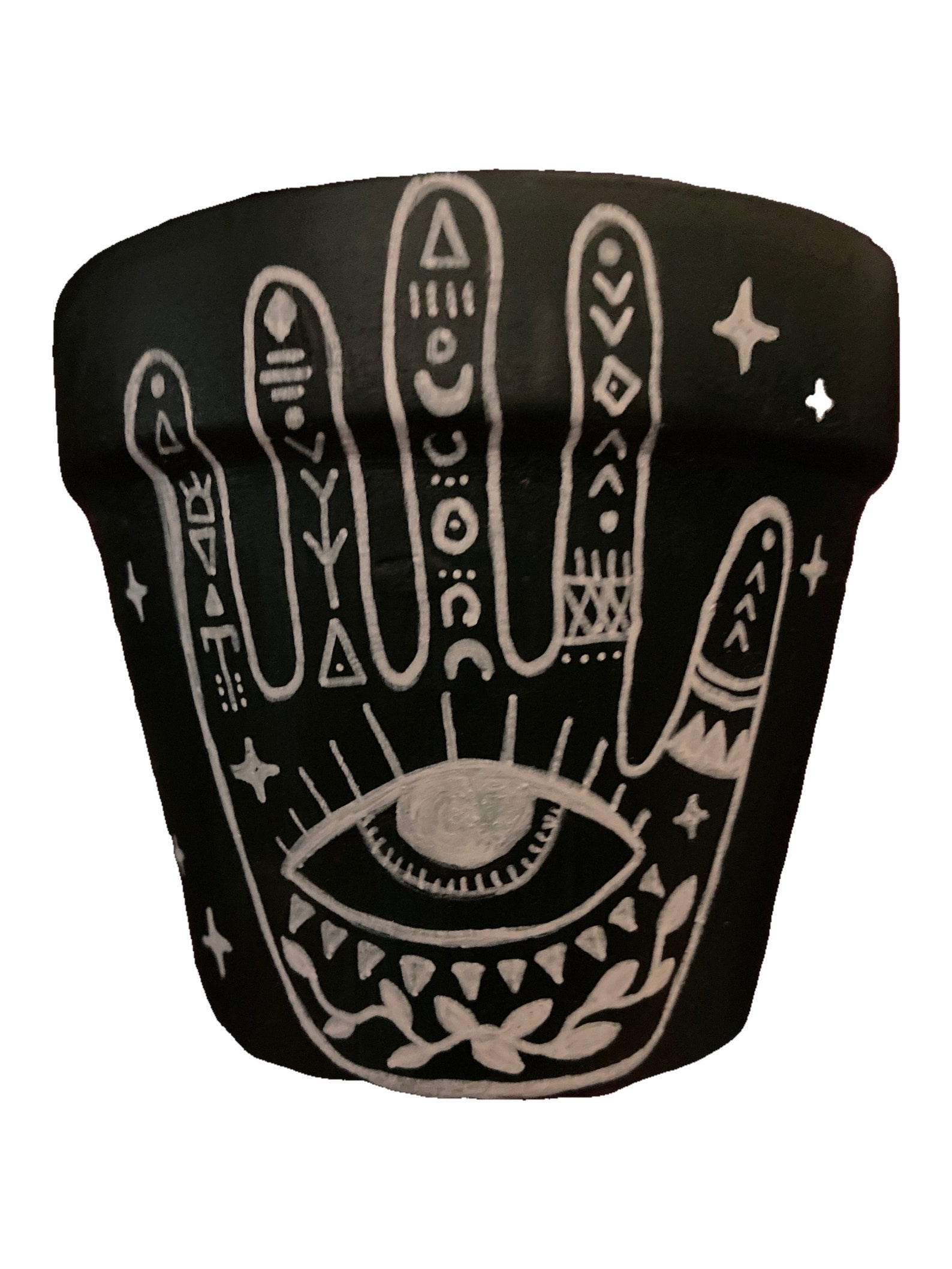 Hand Painted Mystical Evil Eye Hand Hamsa 3.5" Terracotta Pot ~ Indoor ...