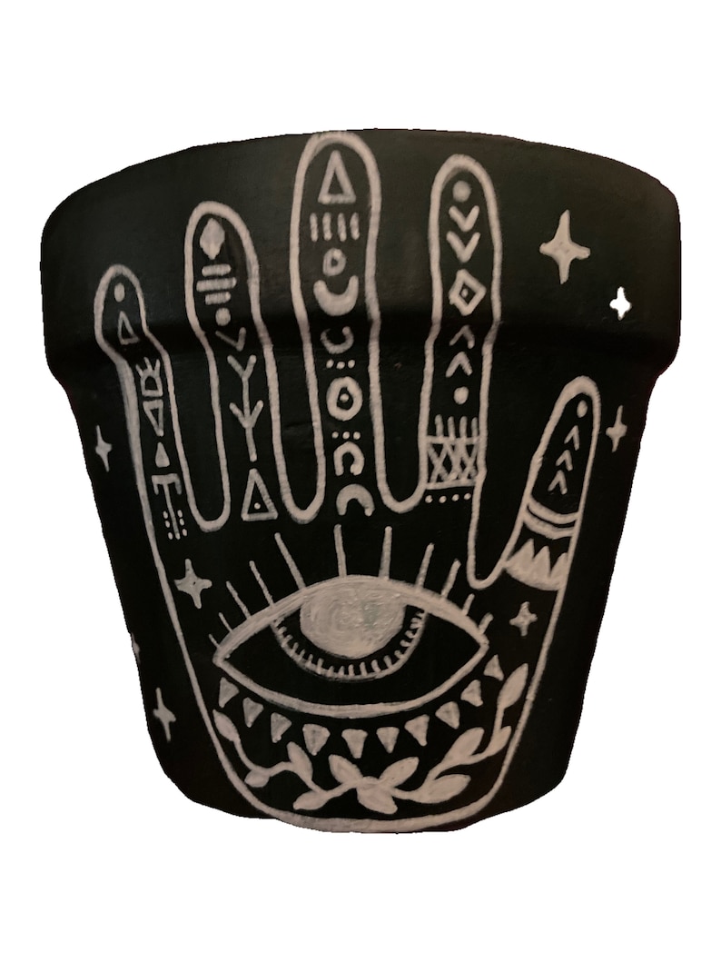Hand Painted Mystical Evil Eye Hand Hamsa 3.5" Terracotta Pot ~ Indoor ...