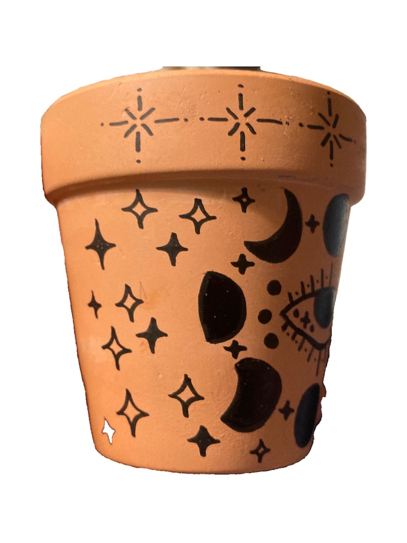Hand Painted Moon Phases Mystical Evil Eye 3" Terracotta Pot ~ Indoor ...