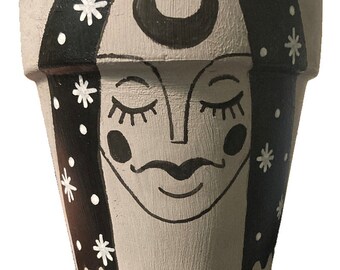 Hand Painted Mystical Sun Face 4" Terracotta Pot ~ Indoor Planter ...