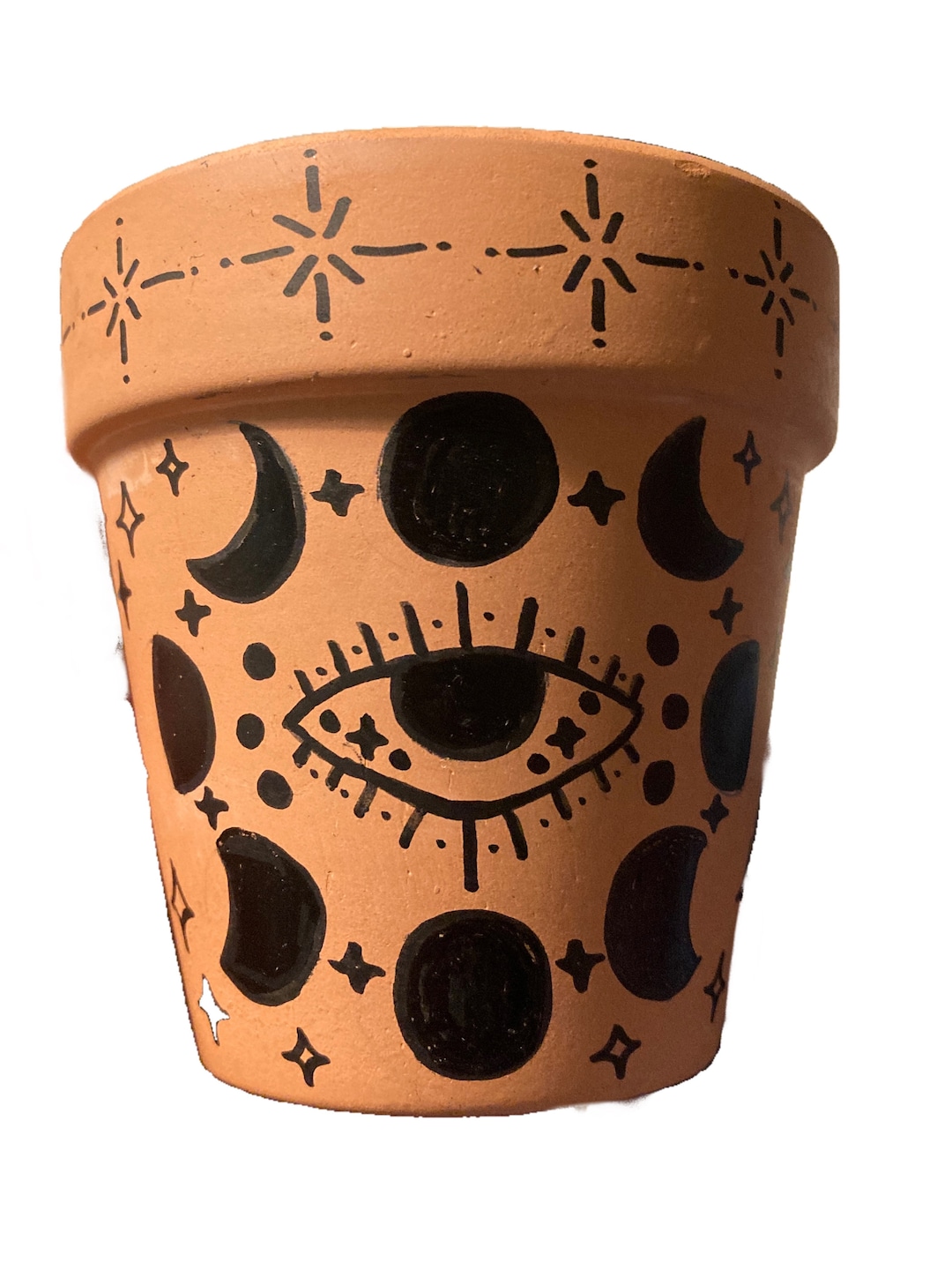 Hand Painted Moon Phases Mystical Evil Eye 3" Terracotta Pot ~ Indoor ...