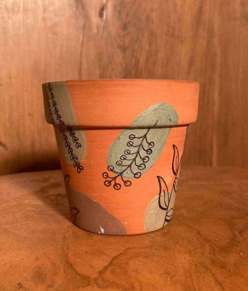 Hand Painted Boho Botanical 3" Terracotta Pot ~ Indoor Planter ~ Home ...