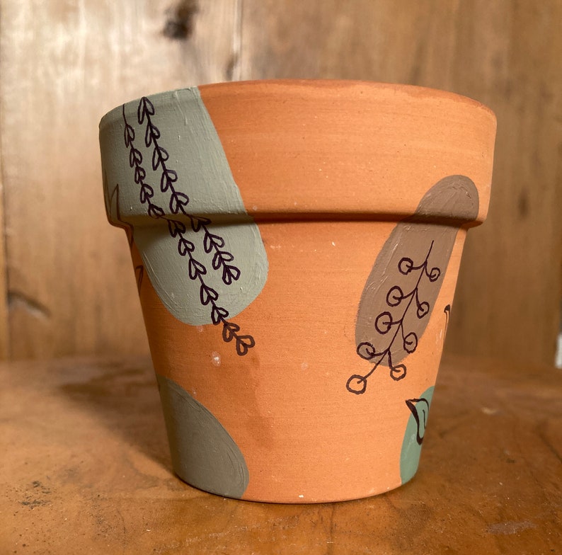 Hand Painted Boho Botanical 3" Terracotta Pot ~ Indoor Planter ~ Home ...