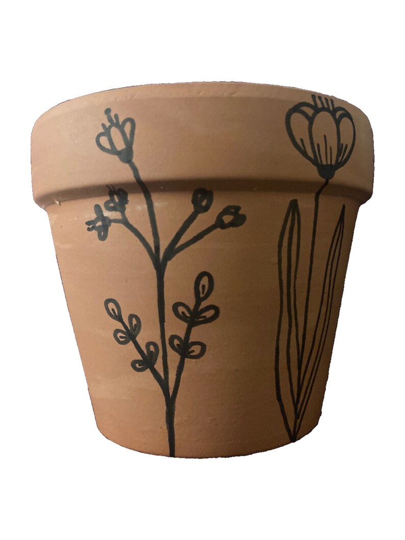 Hand Painted Minimalist Boho Flower Detail 3.5" Terracotta Pot ~ Indoor ...