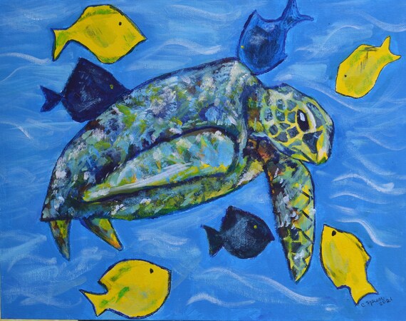 SALE Sea Turtle Shades of Blue Original Acrylic Painting - Etsy