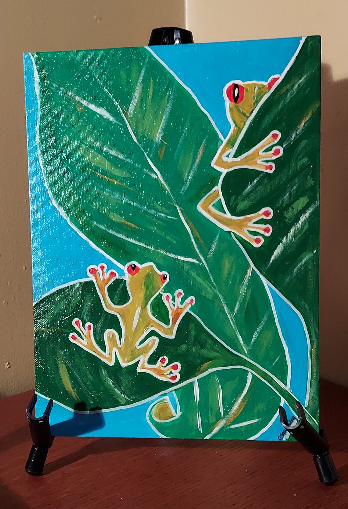 SALE! Whimsical Frogs and Leaves Part 1 Acrylic Painting 9x12 Canvas ...