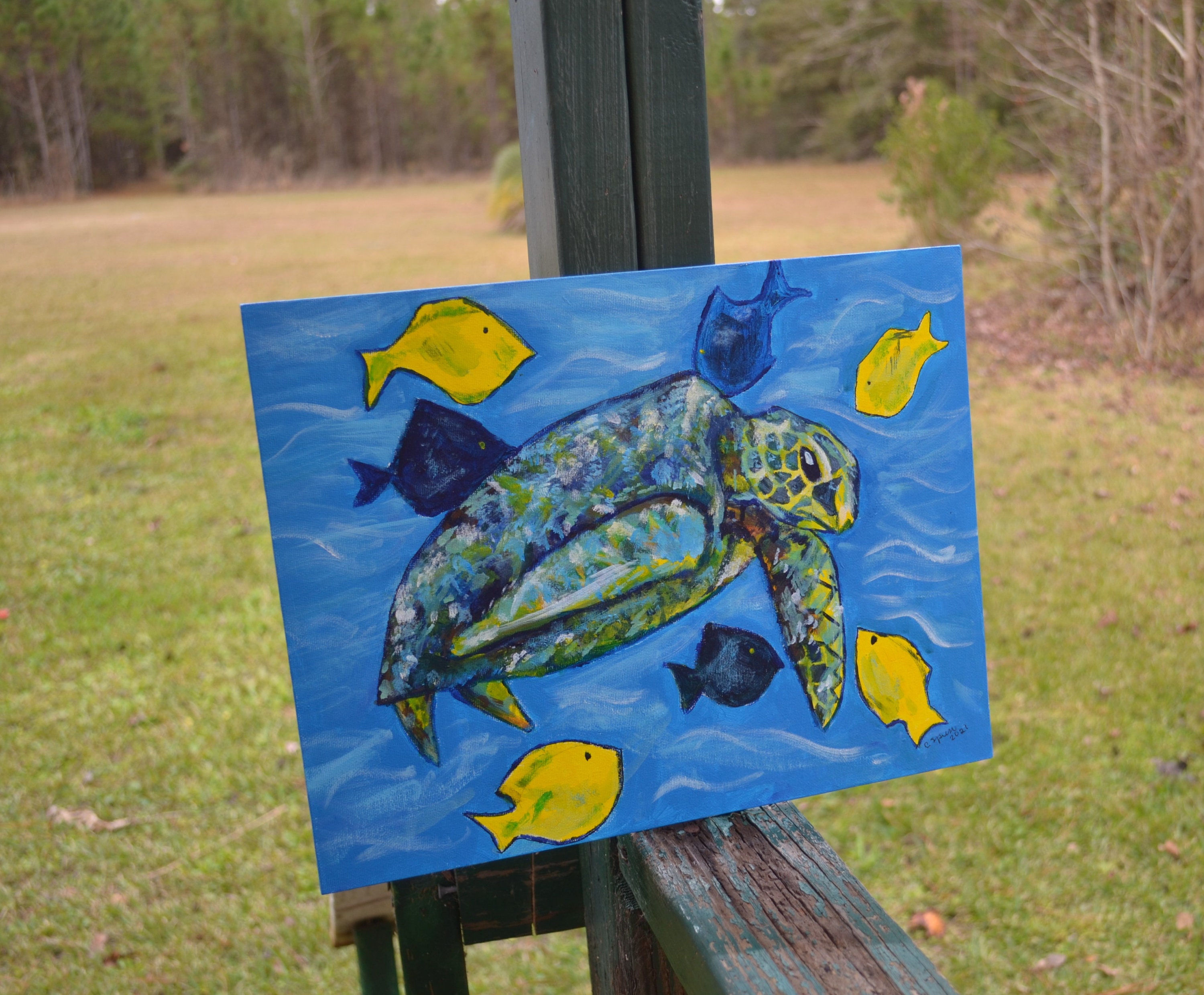 SALE! Sea Turtle Shades of Blue Original Acrylic Painting 11x14 Canvas ...