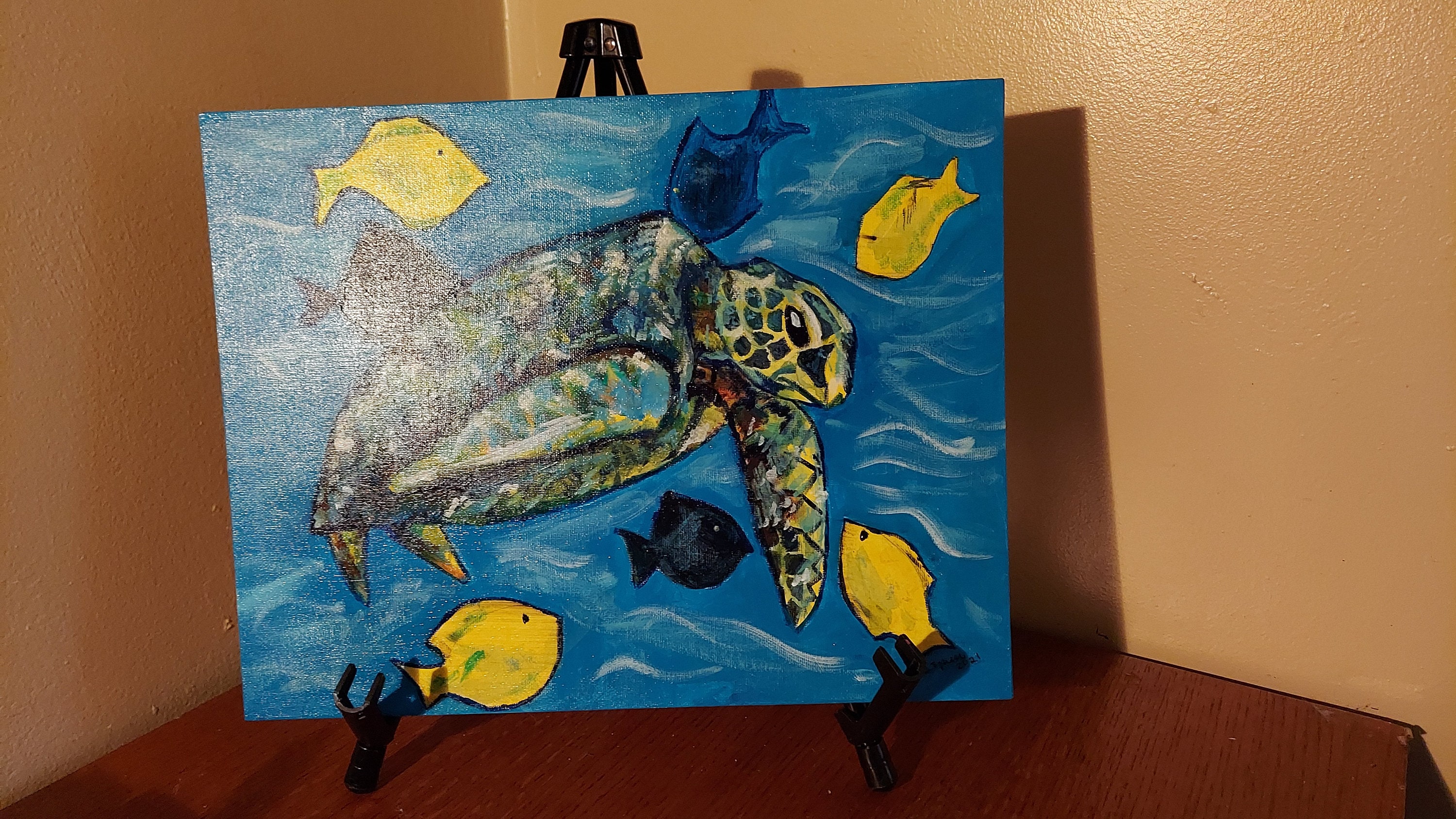 SALE! Sea Turtle Shades of Blue Original Acrylic Painting 11x14 Canvas ...