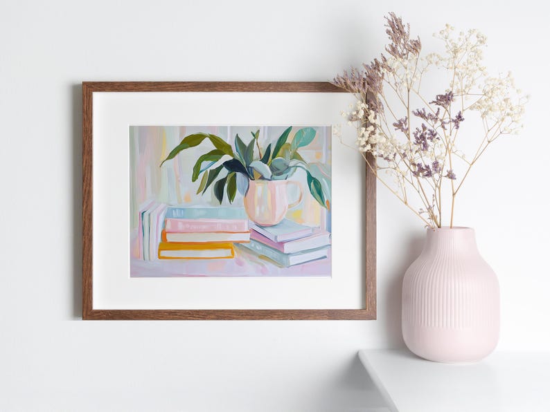 Pink Preppy Book Print | Cute Reading Nook Wall Art Printable | Cozy ...