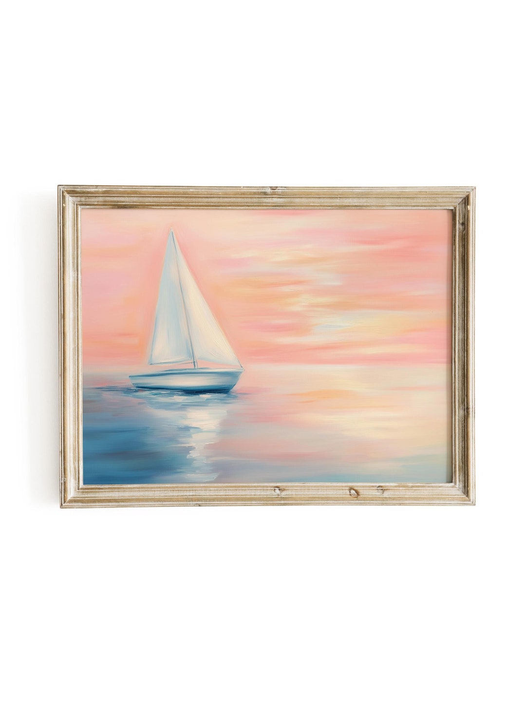 Pastel Sailboat Painting Sunset Art Print Coastal Wall Decor Beach ...