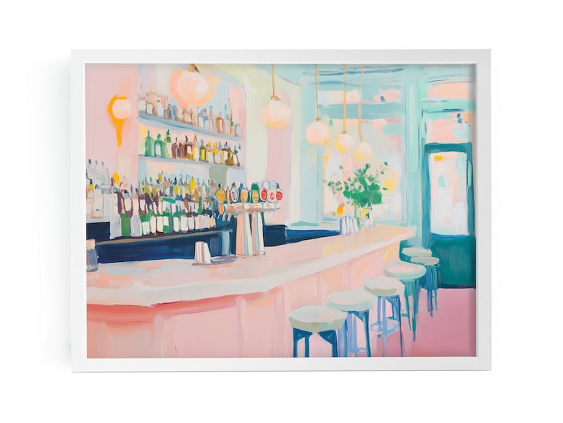 Trendy Bar Cart Painting | Pink Retro Alcohol Art (digital Download) - Etsy