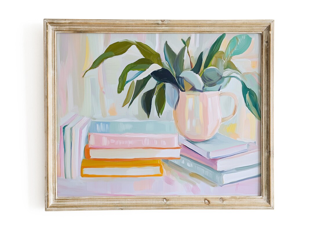 Pink Preppy Book Print | Cute Reading Nook Wall Art Printable | Cozy ...