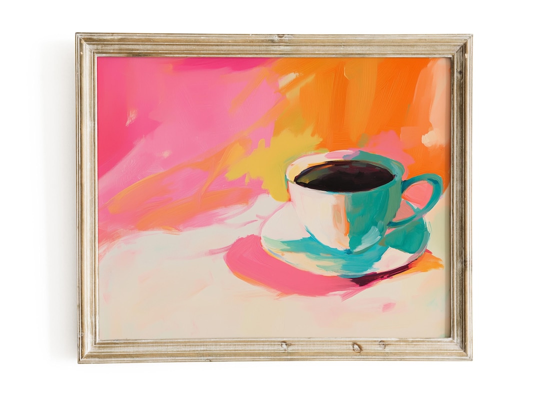 Pink Coffee Cup Art Print | Pastel Kitchen Cafe Decor (digital Download ...