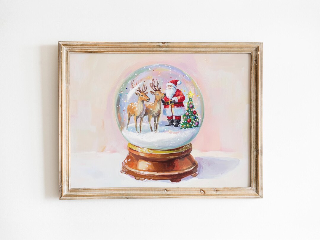 Pink Santa Snow Globe Print | Christmas Holiday Decor (digital Download ...