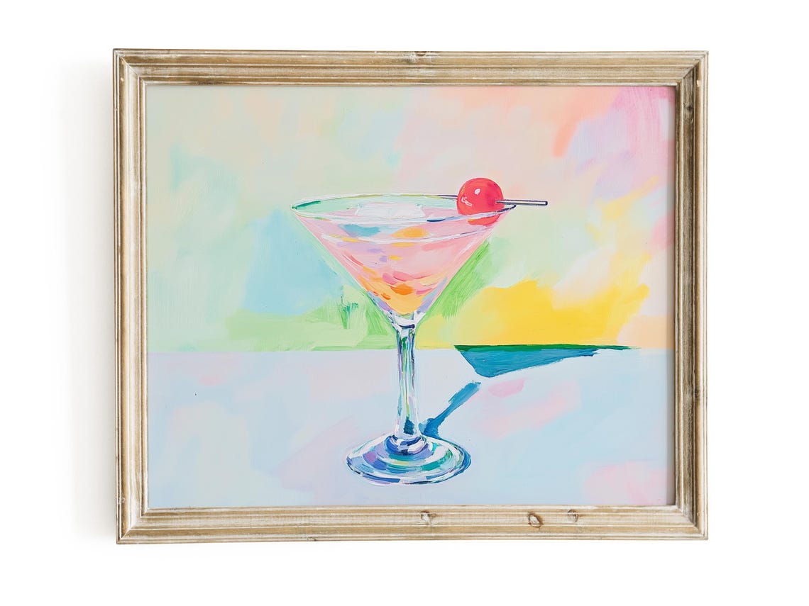 Pink Cocktail Poster | Colorful Kitchen Alcohol Print | Fun Printable ...