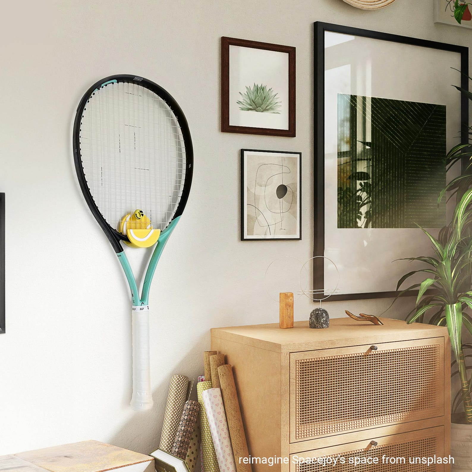 Minimalist Vibrant Tennis Ball Shape Wall Hook, Tennis Racquet Hanger ...