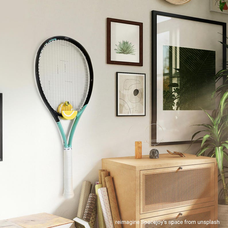 Minimalist Vibrant Tennis Ball Shape Wall Hook, Tennis Racquet Hanger ...