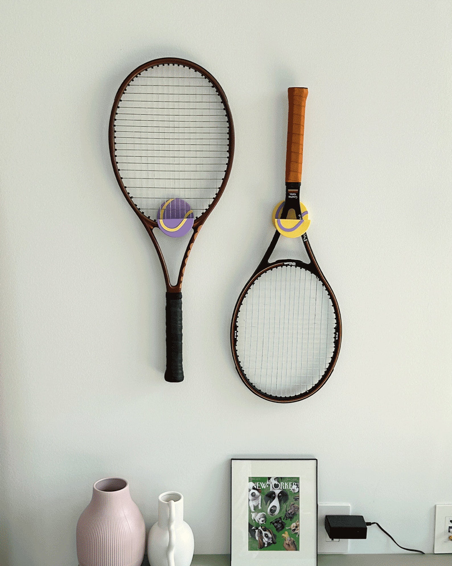 Tennis Racquet Holder Set, Easy Peel & Stick, Racket Display Organizer ...