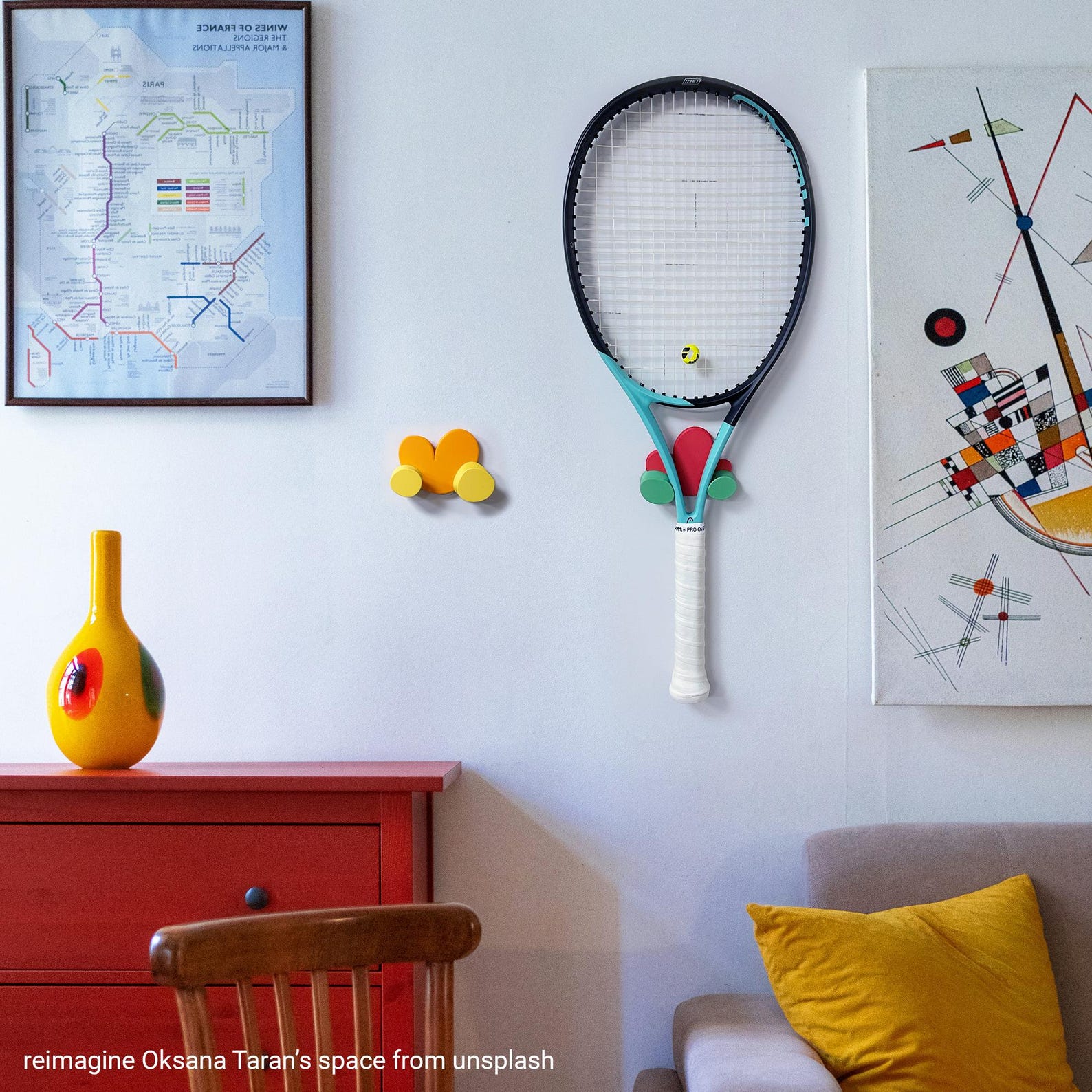 Unique Flower Tennis/squash Racquet Hanger, Easy Peel & Stick Racket ...