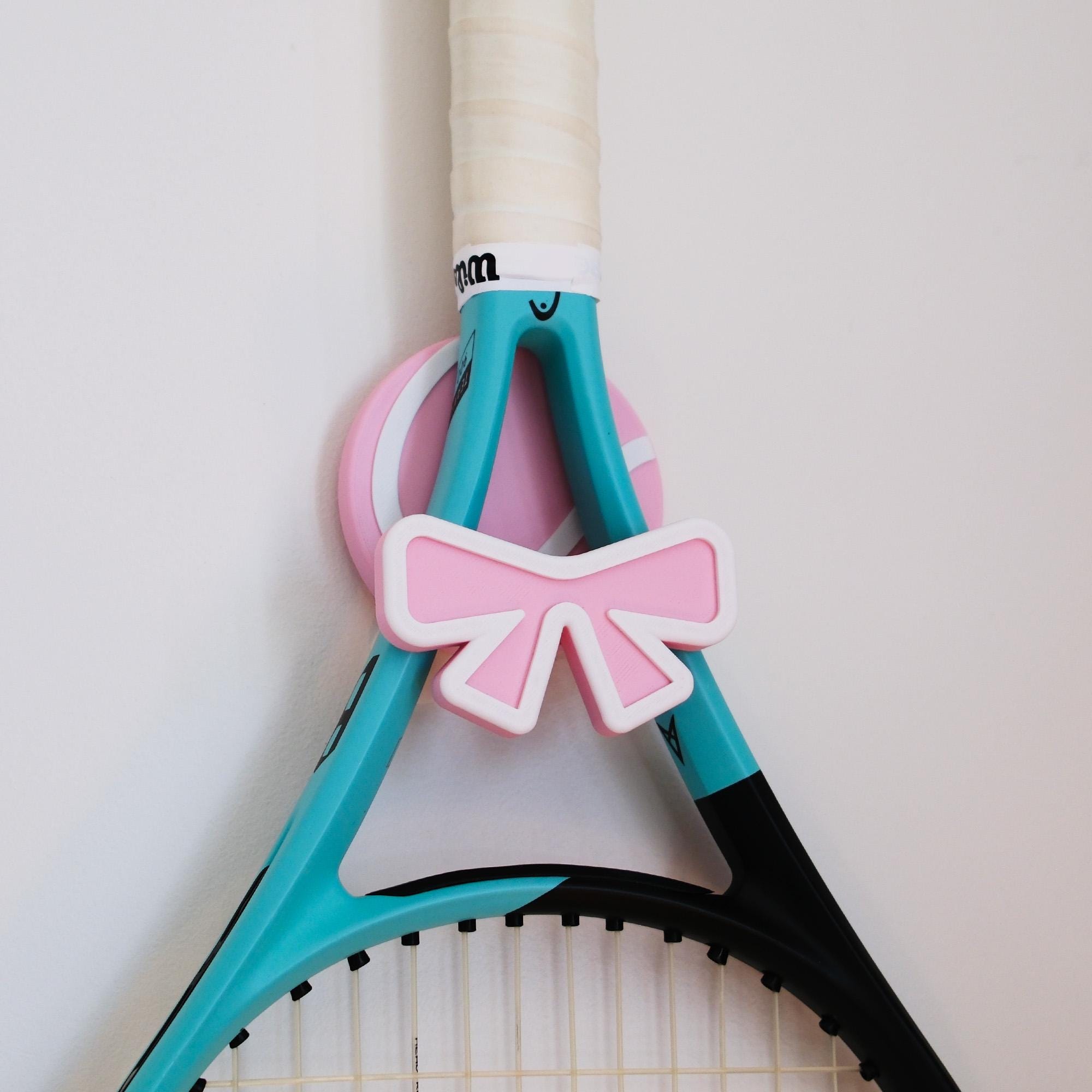 Stick-on Pink Bow Tennis Wall Hook, Chic Ribbon-bow Tennis Racquet ...