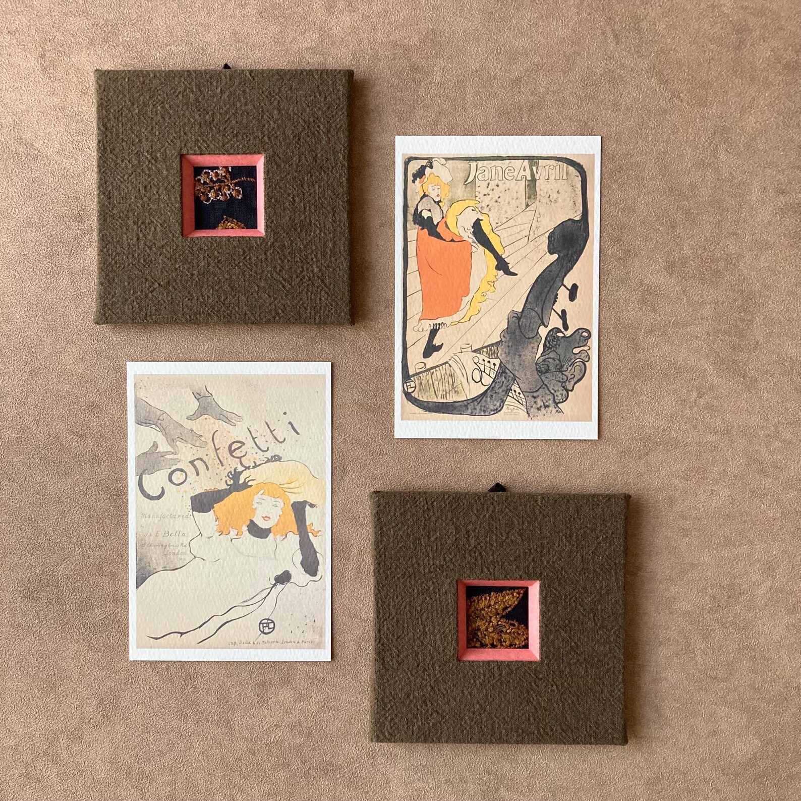 Textile Original Wall Art by French Framing Technique. 《set of 4》work ...