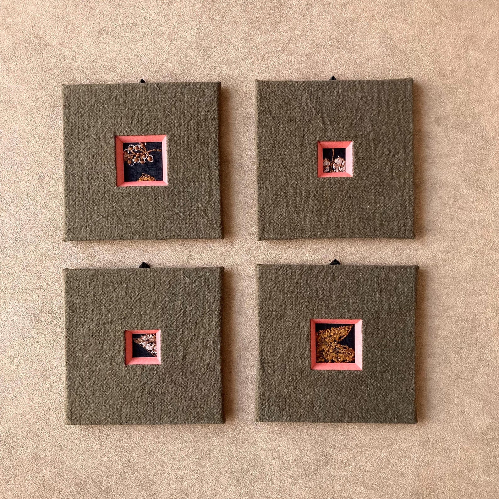 Textile Original Wall Art by French Framing Technique. 《set of 4》work ...