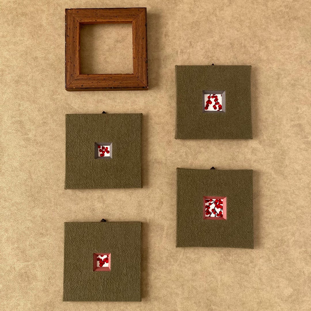 Textile Original Wall Art by French Framing Technique. 《set of 4》work ...