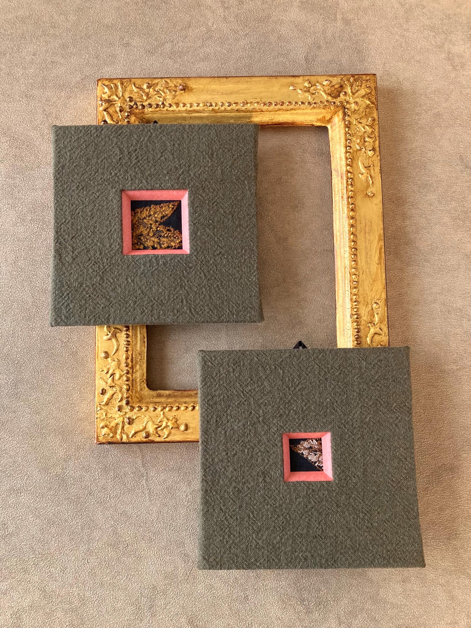 Textile Original Wall Art by French Framing Technique. 《set of 4》work ...