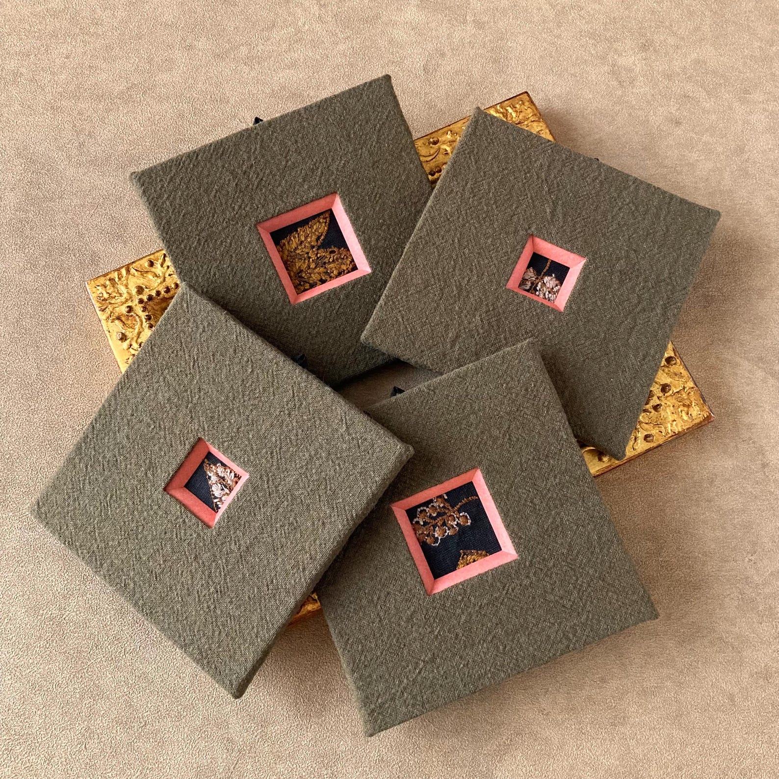 Textile Original Wall Art by French Framing Technique. 《set of 4》work ...