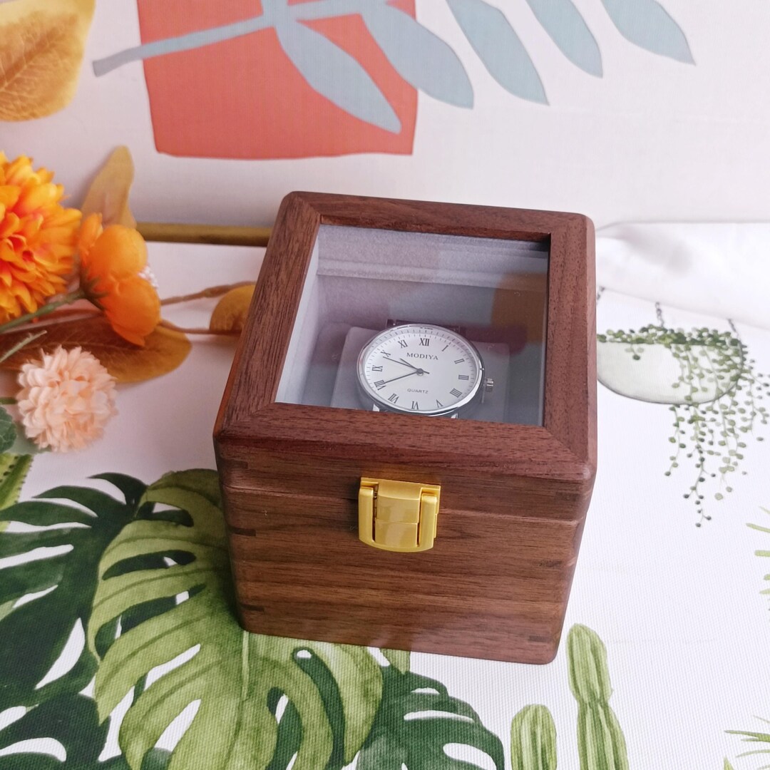Single Slot Watch Box, Walnut Watch Box With Clear Lid, Walnut Watch ...