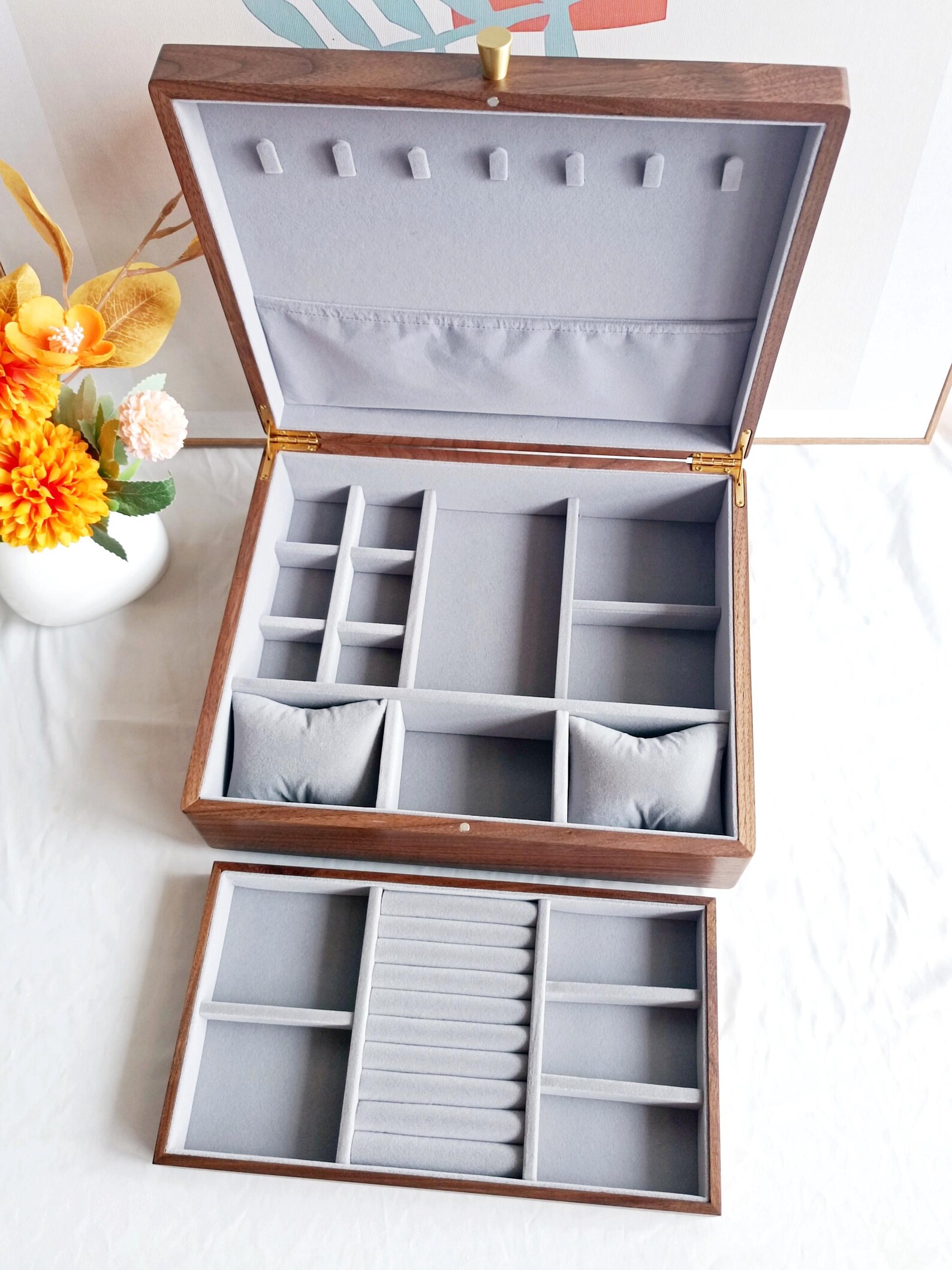 Large Layered Jewelry Box, Personalized Walnut Jewelry Box, Bridal ...
